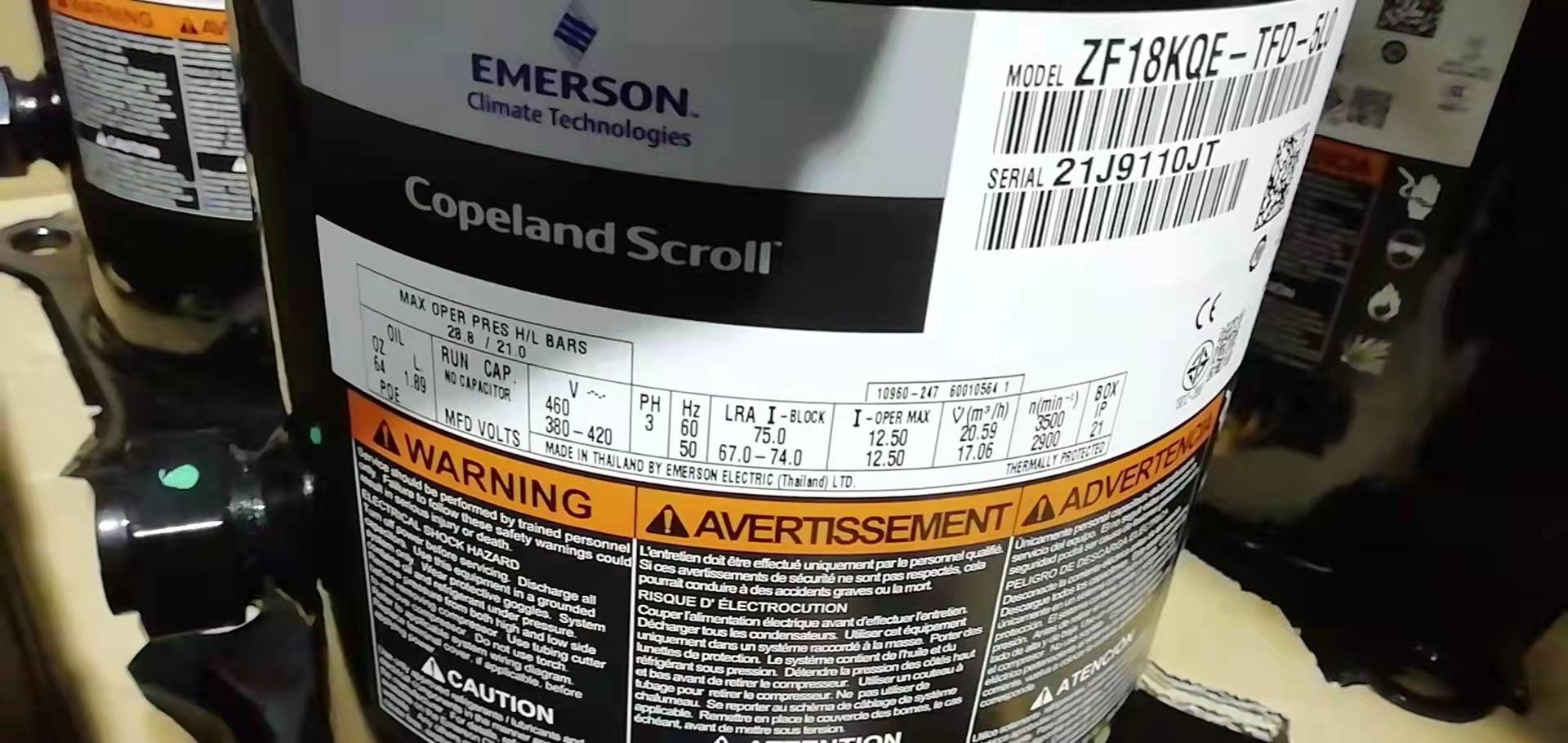 3HP Copeland Scroll Compressor ZB21KQE-PFJ-558 Copeland Hermetic ...