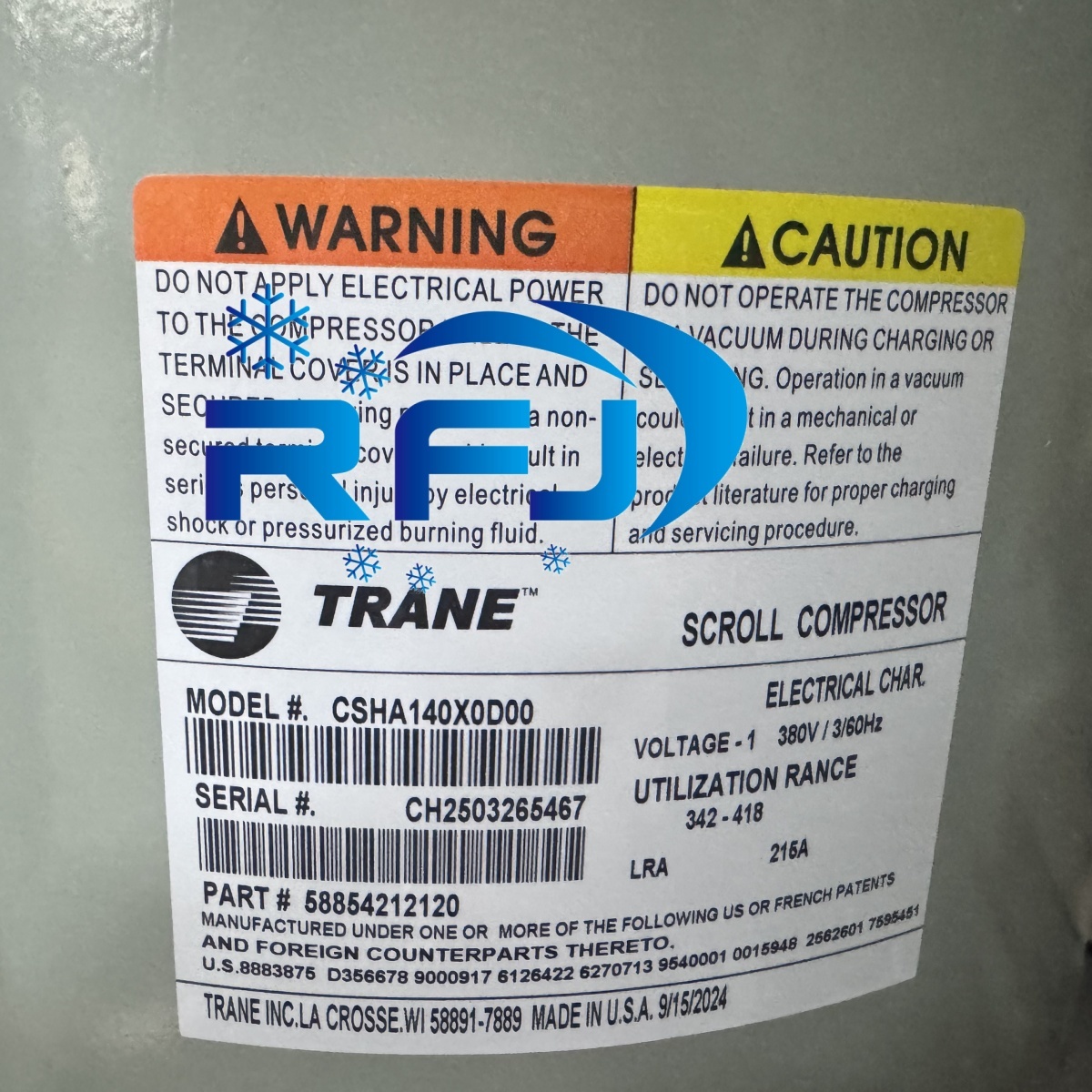 Trane CSHA140X0D00 Tandem Scroll Compressor 380V-3PH-60Hz