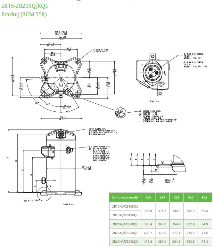 380V Copeland Scroll Compressor ZB15KQE-TFD-558 2HP 3Phase Copeland Hermetic Compressor