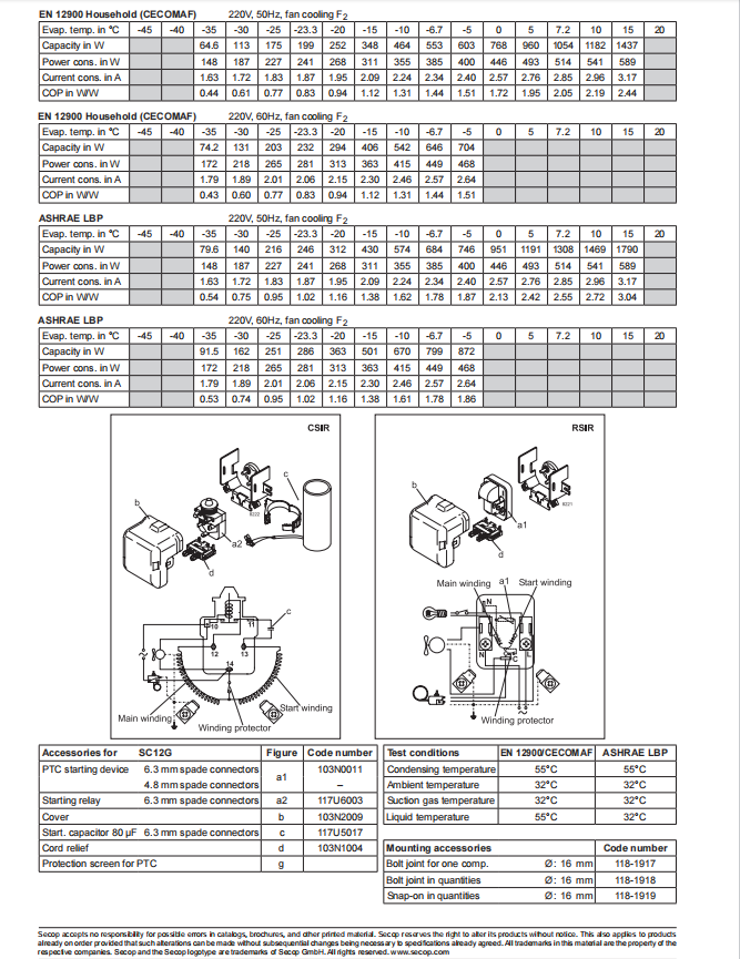 Danfoss Secop Ac Rotary Compressor SC12G R134a 220 - 240 V 50 / 60 Hz