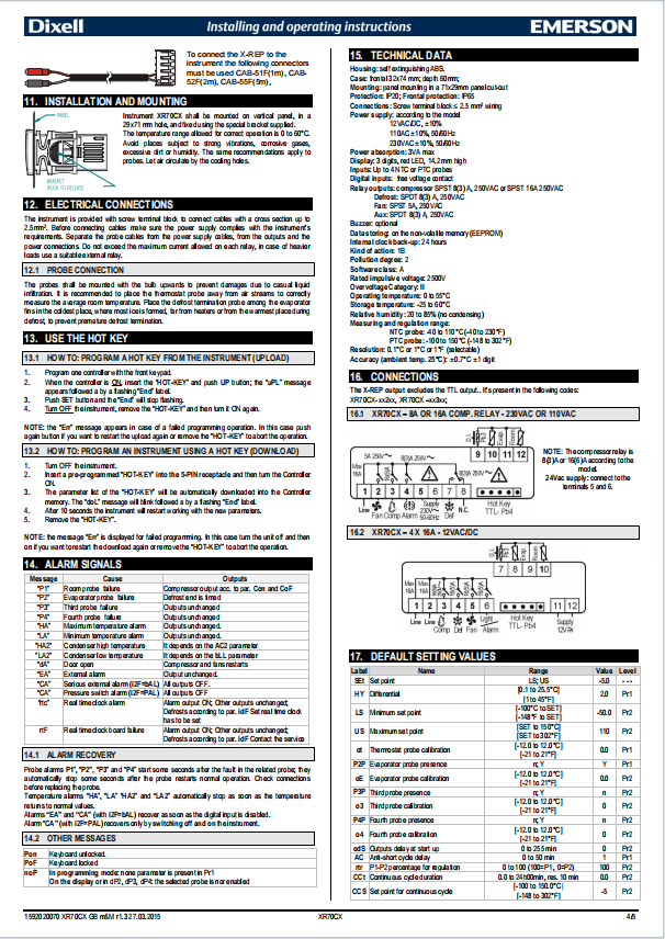 Dixell XR Series Digital Temperature Controller XR70CX-5N1C3