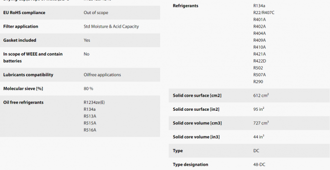 Danfoss 48-DC Filter Drier Core 023U4381 Refrigeration Parts
