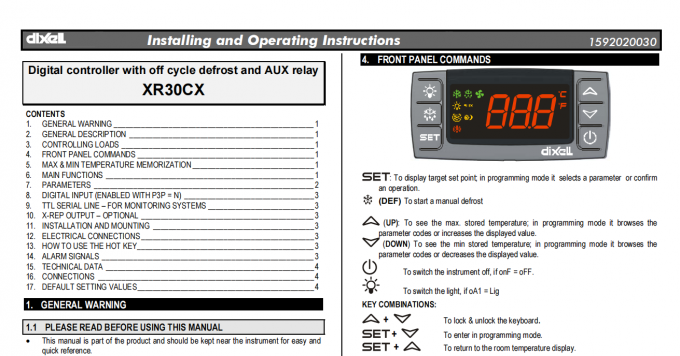 Dixell XR30CX-5N1C1 Digital Temperature Controller with 220-240V Power ...