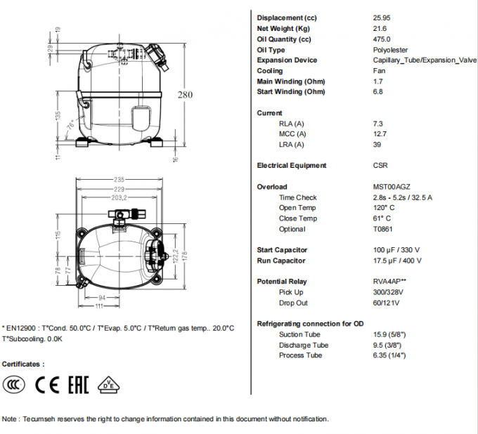 CAJ4517Z Piston Compressor Refrigeration Compressor R404A 220-240V-1-50Hz