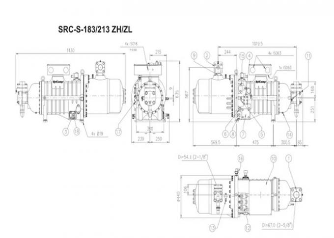 ISO Air Cooled Screw Compressor SRC-S-163-ZL Semi Hermetic Screw Compressor